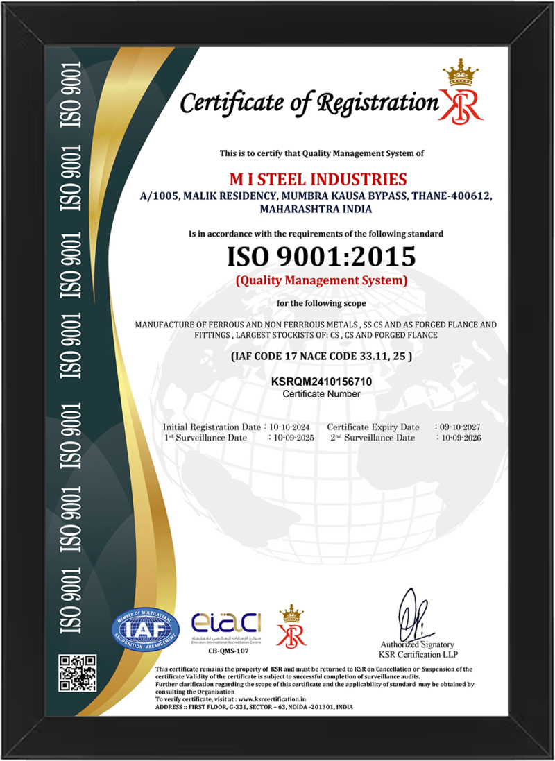 Our Certificate – MI Steel Industries